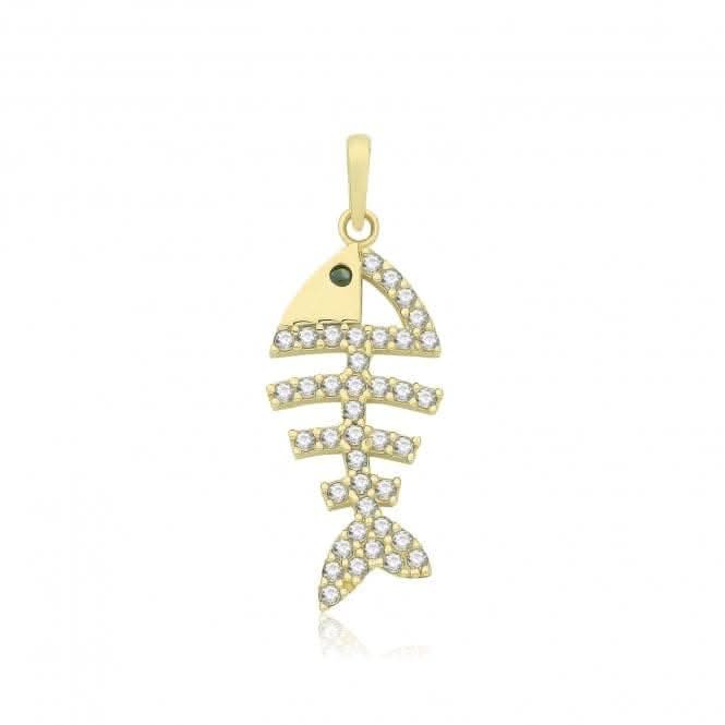 Gold Jewellery 9ct Yellow Gold Zirconia Fishbone Pendant PN1315 ...
